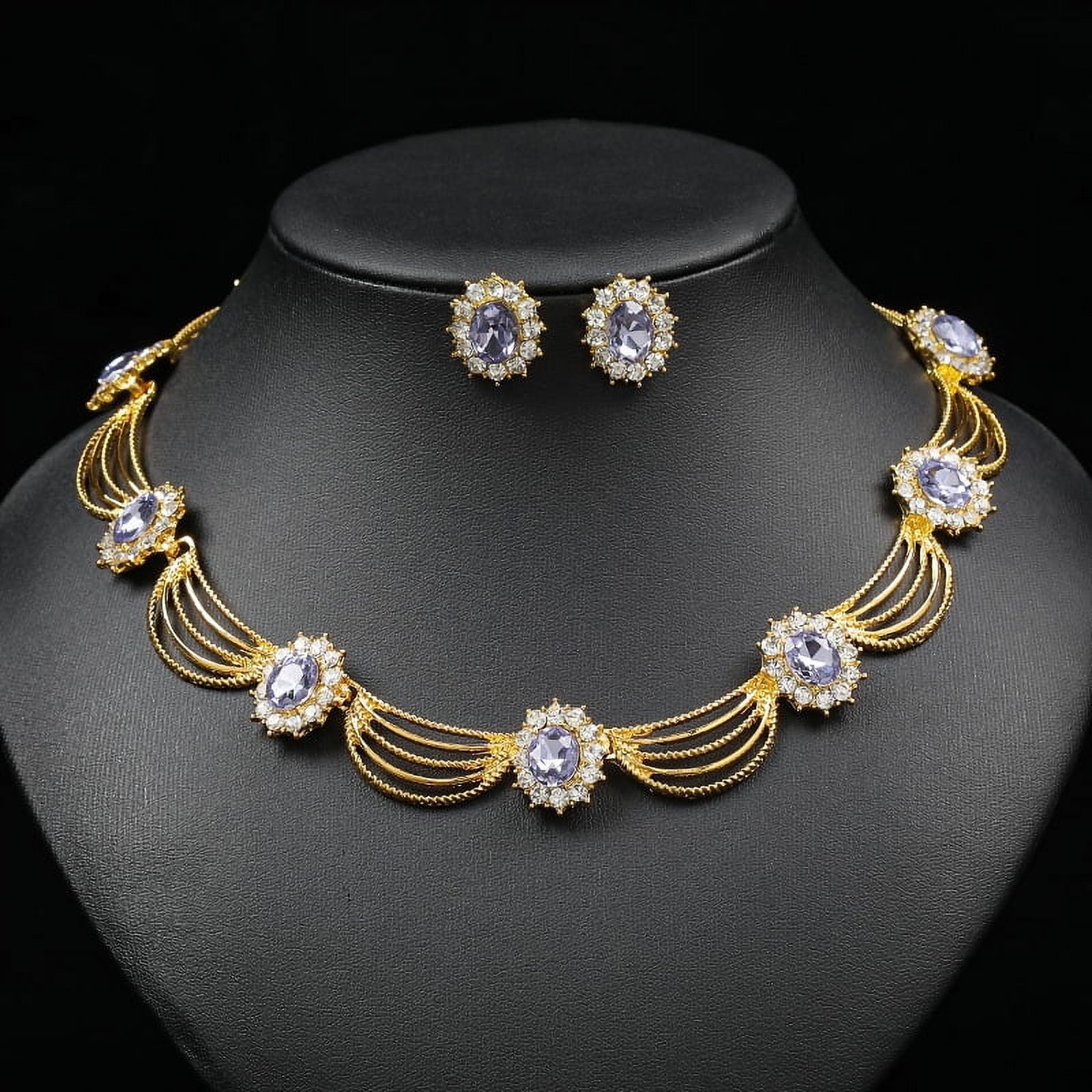 Women's Oval Blue Crystal Jewelry Set - 18K Gold Plated Alloy Necklace ...