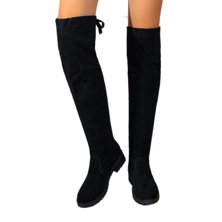 Women's Over-the-Knee Stretch Boots, Faux Suede Thigh-High Flat Heel ...