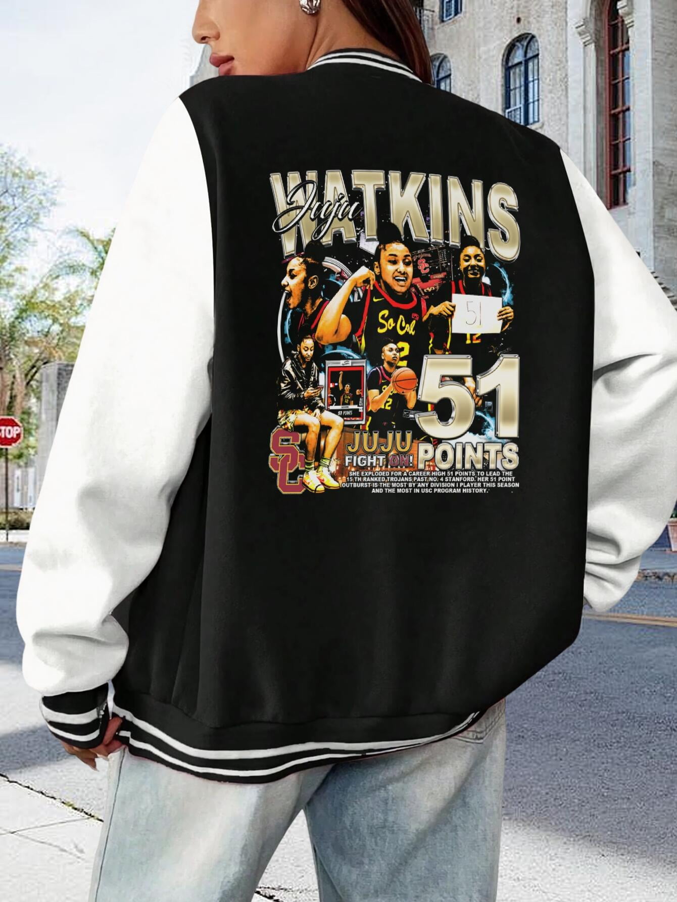 Women's Oversize Baseball Jacket Hoodie Featuring Juju Watkins Fight On ...