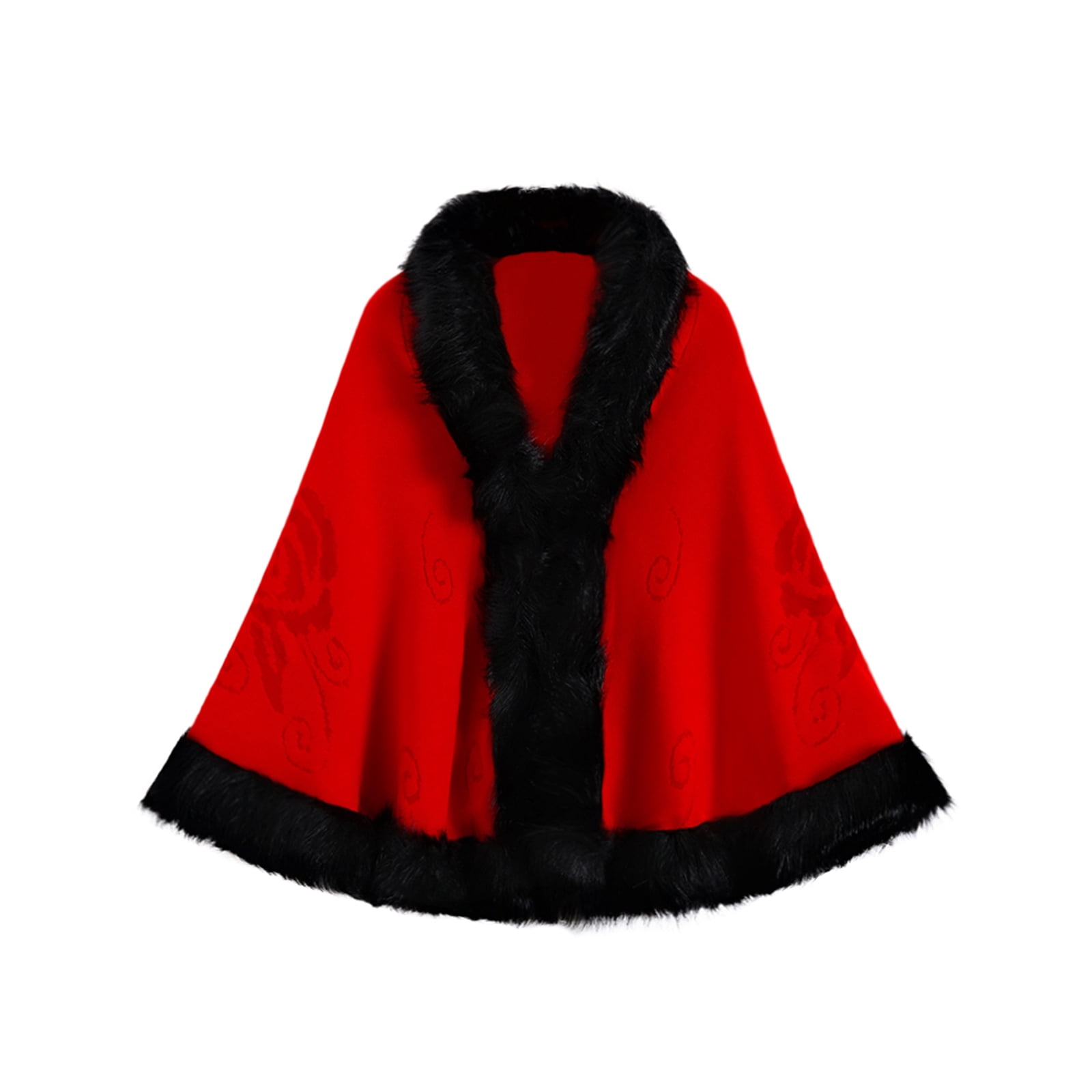 Women's Oversize Knit Cape Coat Winter Warm Poncho Fur-Collar Shawl ...
