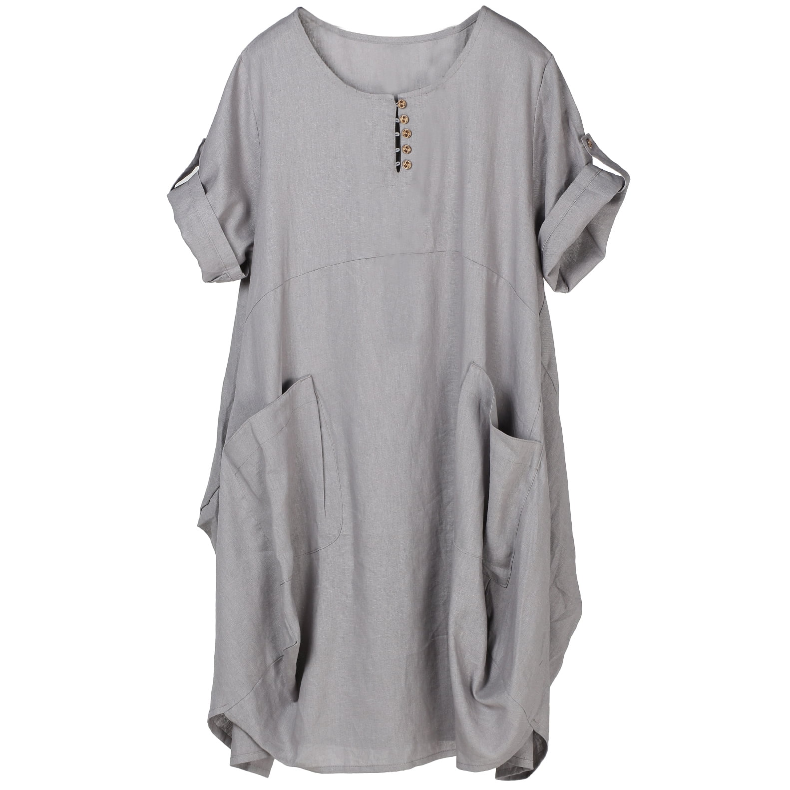 Women's Oversize Midi Dresses Casual Tunic with Pockets Gray L ...