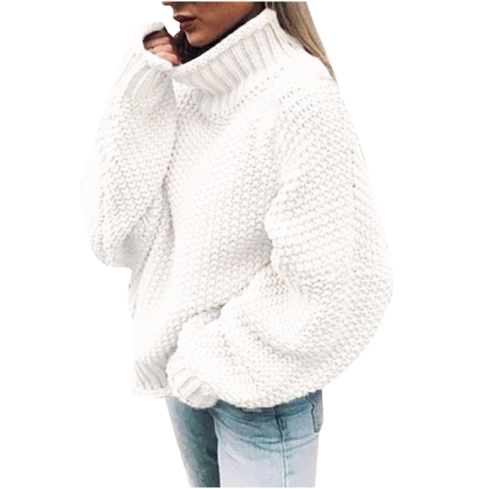 Women's Oversize Turtleneck Cable Knit Pullover Sweater Winter Long ...