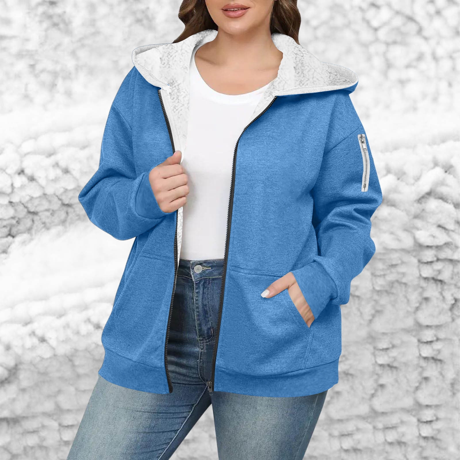 Women's Oversized Fuzzy Fleece Jacket Winter Casual Long Cuffed Sleeve ...
