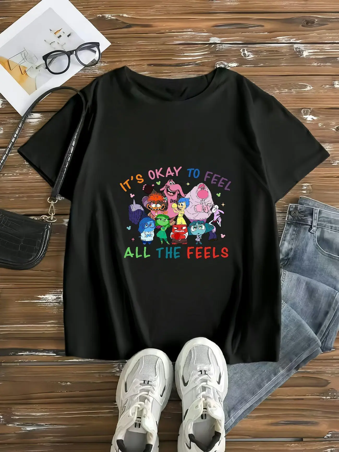 Women's Oversized Graphic T-Shirt - Black Casual Round Neck Tee with ...