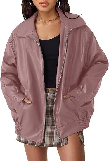 Women's Oversized Leather Jacket Faux Suede Fall Fashion Motorcycle Coat Winter Coat Clothing ...