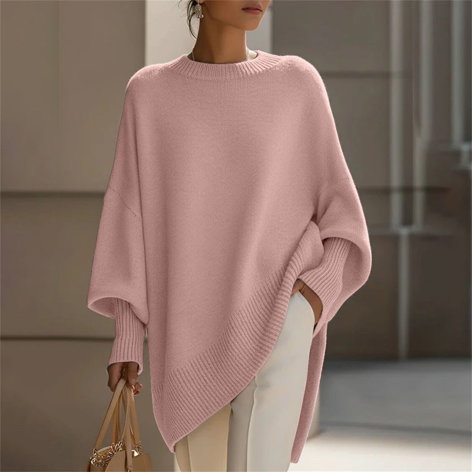 Women's Oversized Poncho Style Sweater, Elegant Dropped Shoulder Knit ...
