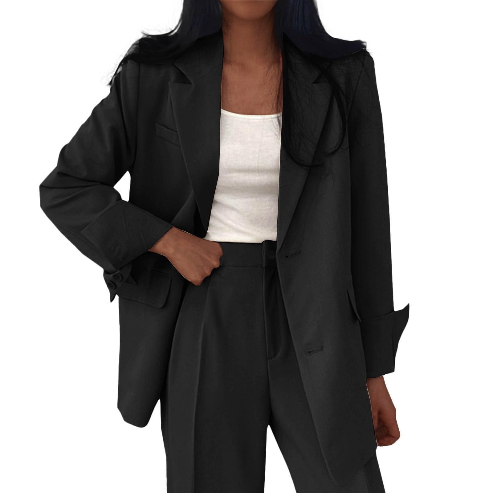 Women's Oversized Suit Blazer Jacket Long Sleeve Casual Boyfriend Style ...