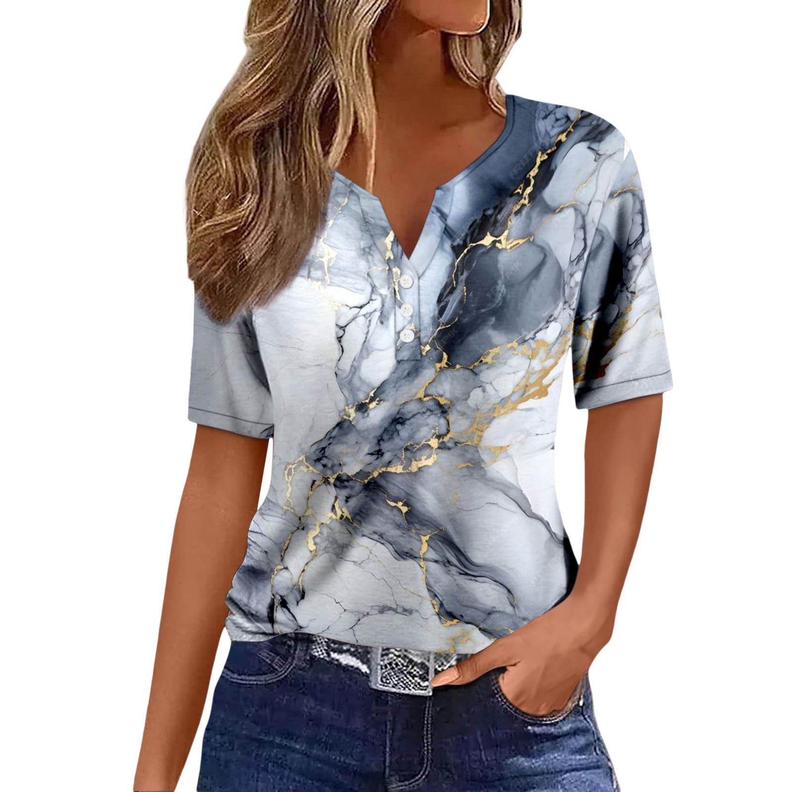 Women's Oversized Summer T Shirt Regular Fit V-Neck Graphic Printed ...