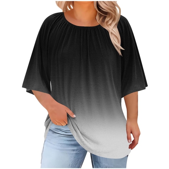 Women's Oversized Tops Short Sleeve Crewneck Shirts Ruched Plus Sized ...