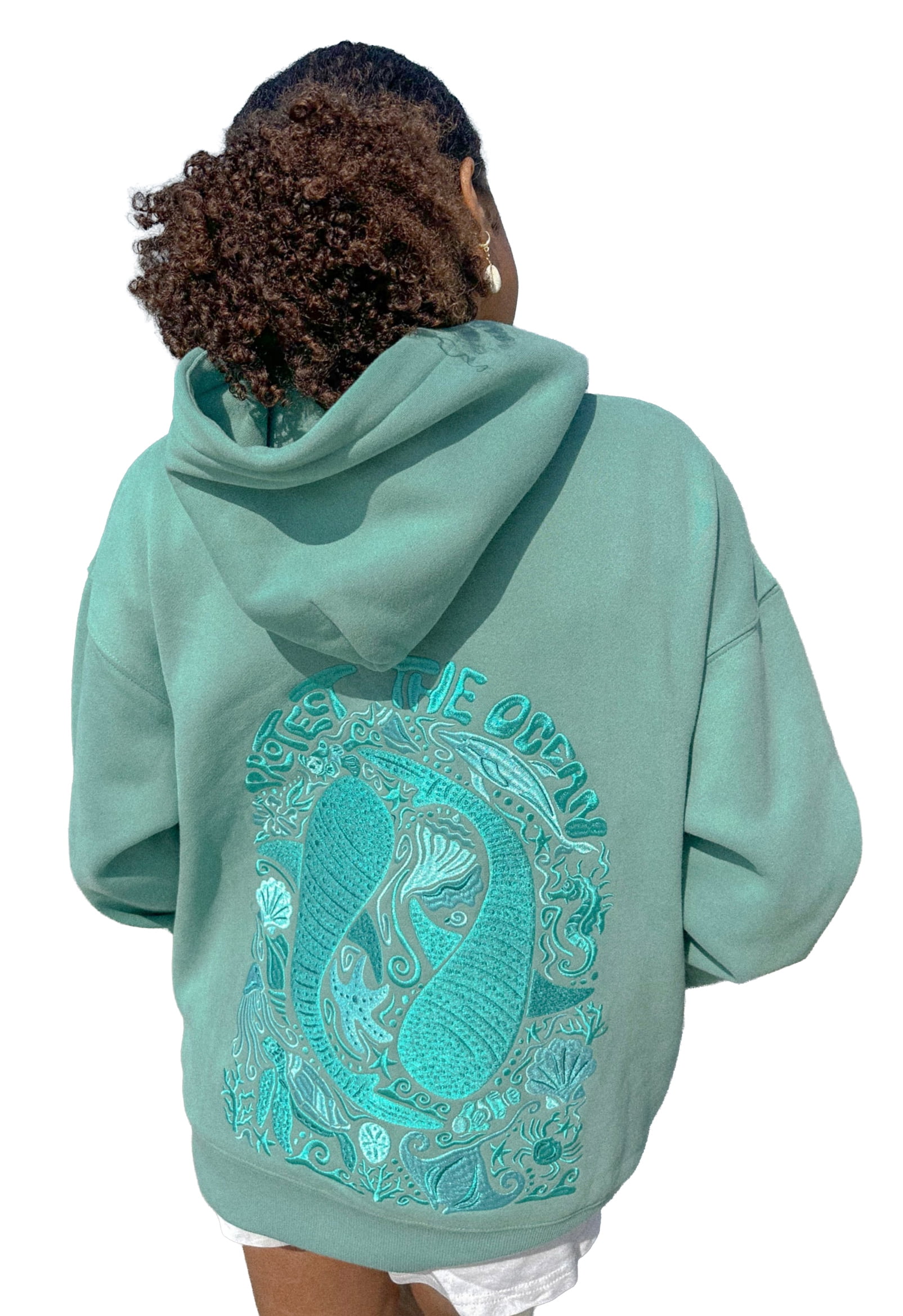 Women’s Oversized Vintage Protect the Ocean Graphic Embroidery Hoodie ...