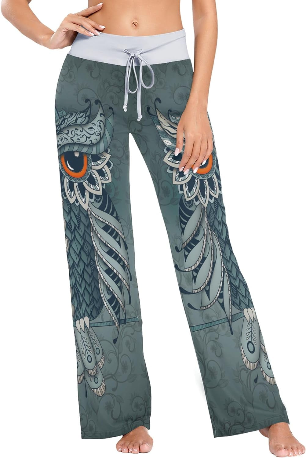 Women's Owl Grey Pajama Pants, Casual Pajama Bottoms Lounge Pants Wide ...