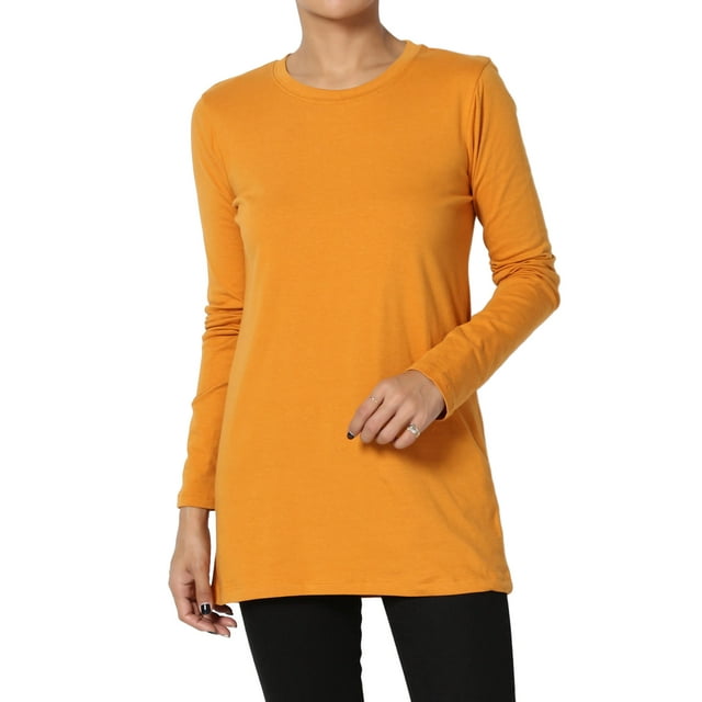 Women's PLUS Basic Round Crew Neck Long Sleeve T-Shirt Stretch Cotton ...