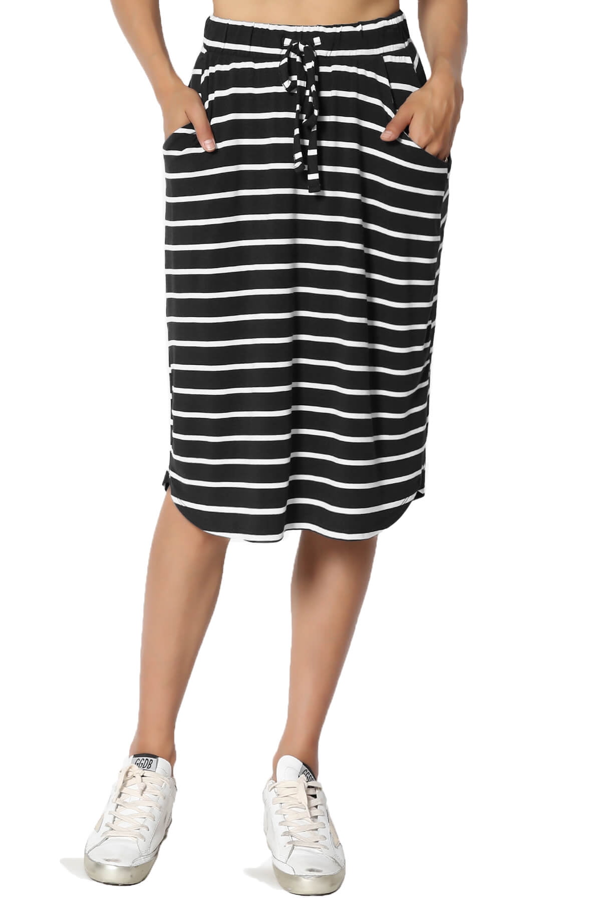 Women's PLUS Drawstring Elastic Waist Curved Hem Stretch Jersey Pocket ...