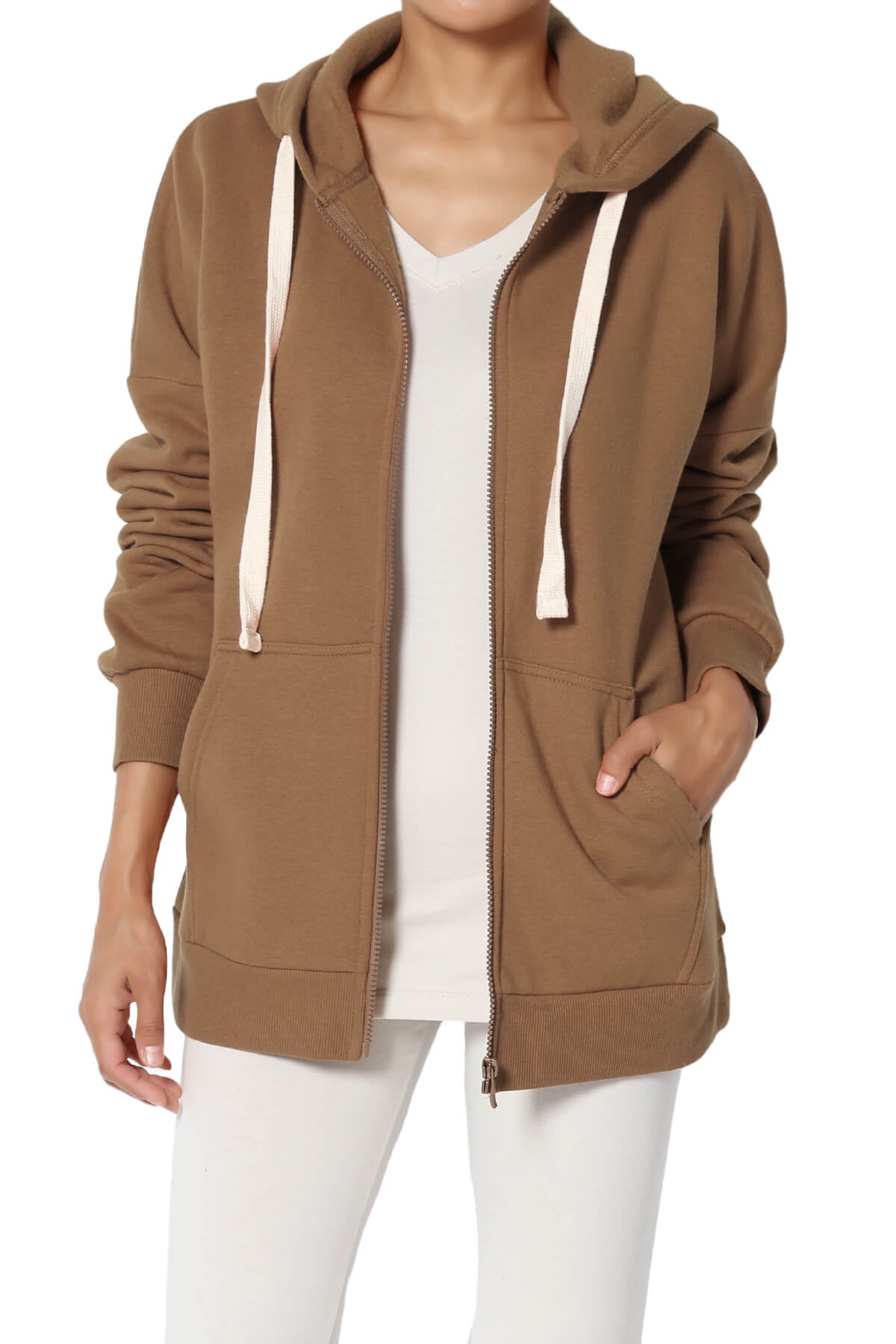 Women's PLUS Essential Full Zip Cotton Fleece Hoodie Sweatshirt Relaxed ...