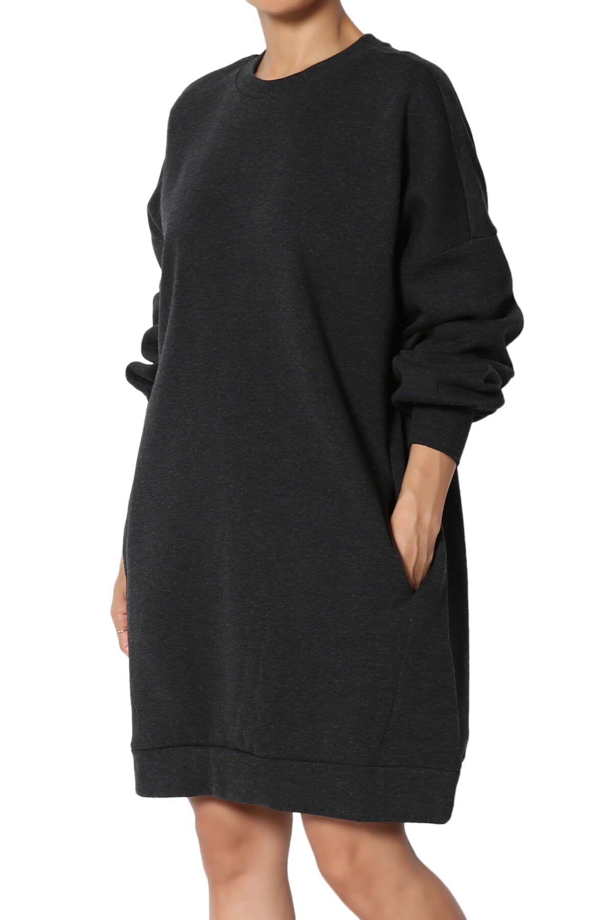 Women's PLUS Oversized Crew Neck Long Sleeve Pocket Fleece Tunic ...