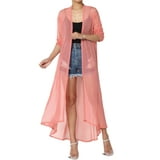 Women's PLUS Sheer Mesh Long Sleeve Open Front Maxi Cardigan Mid-Calf ...