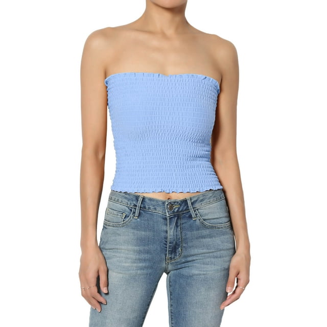 Women's PLUS Strapless Smocked Crop Tube Top Scalloped Hem Stretch ...