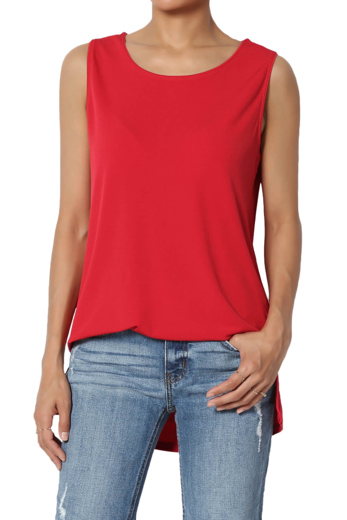 Women's PLUS Summer Sleeveless Crew Neck Side Slit Cool Stretchy Tunic ...