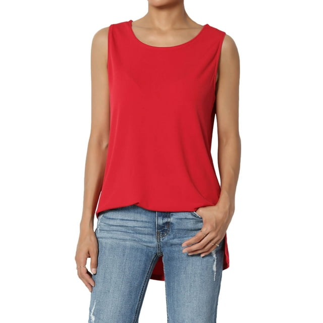 Women's PLUS Summer Sleeveless Crew Neck Side Slit Cool Stretchy Tunic ...