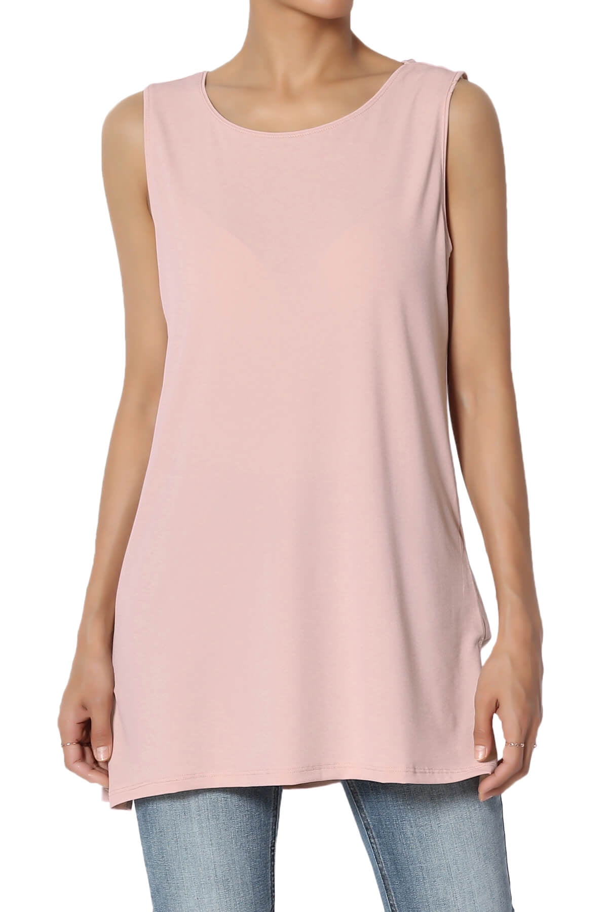 Women's PLUS Summer Sleeveless Crew Neck Side Slit Cool Stretchy Tunic ...