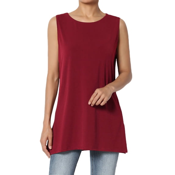 Women's PLUS Summer Sleeveless Crew Neck Side Slit Cool Stretchy Tunic ...