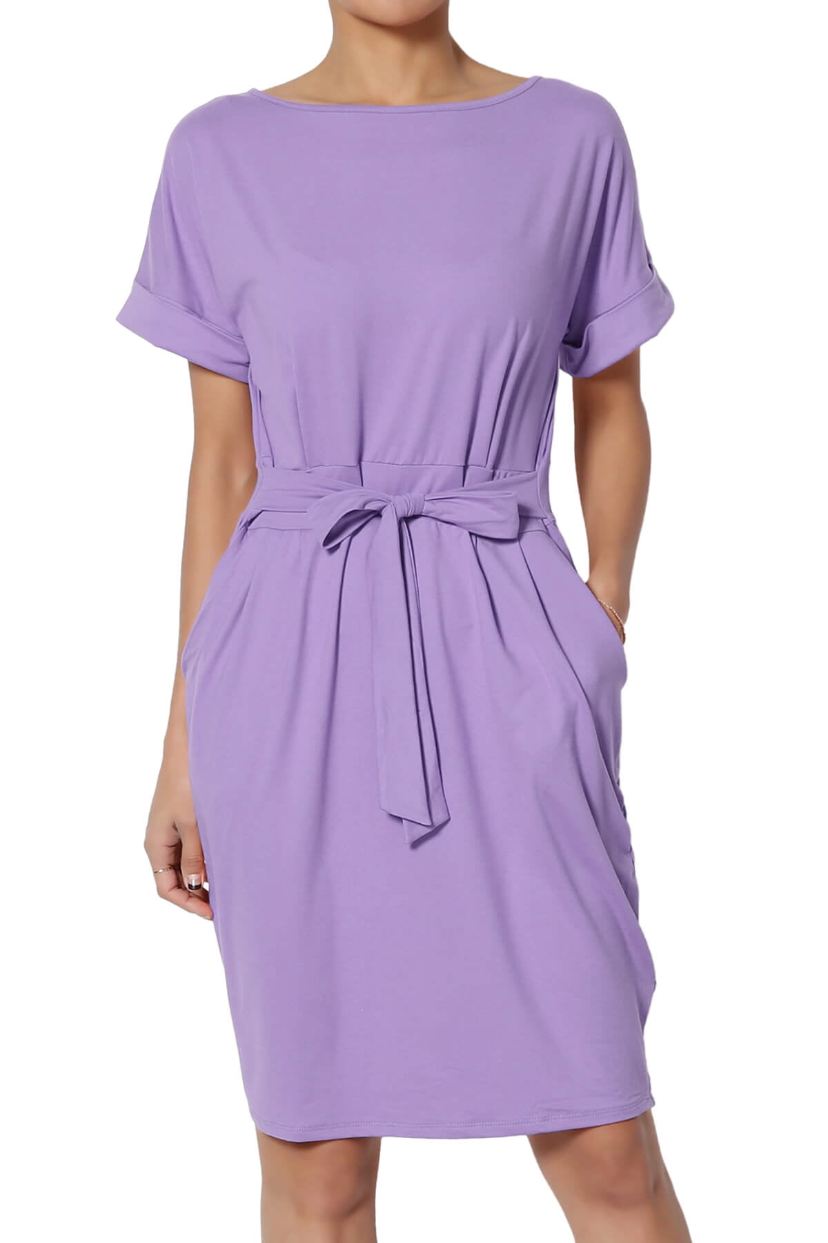 Women's PLUS Tie Waist Short Sleeve Stretchy DTY Pocket Shift Dress ...