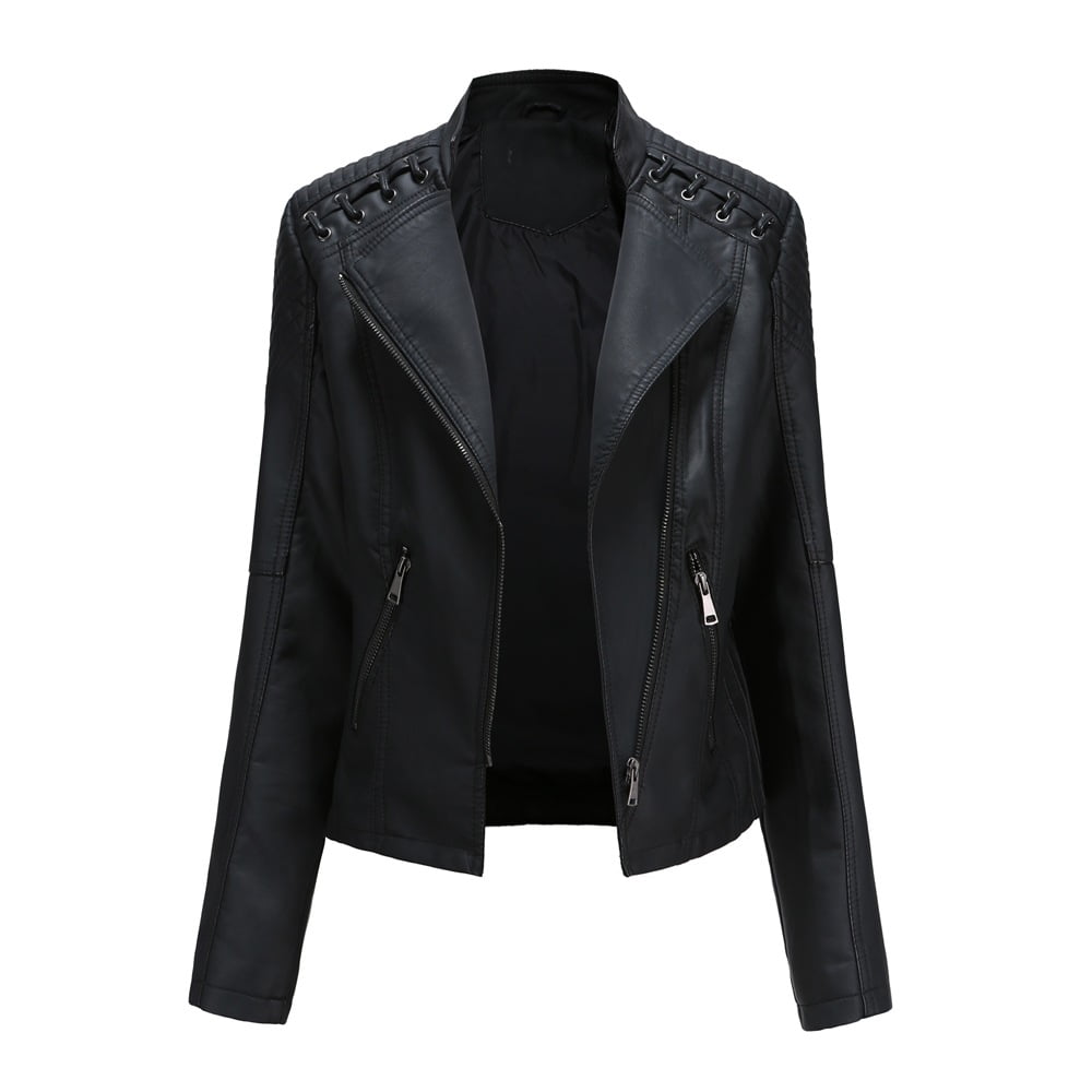 Women's PU Leather Motorcycle Jacket Slim Fit Coat Short Biker Jacket ...