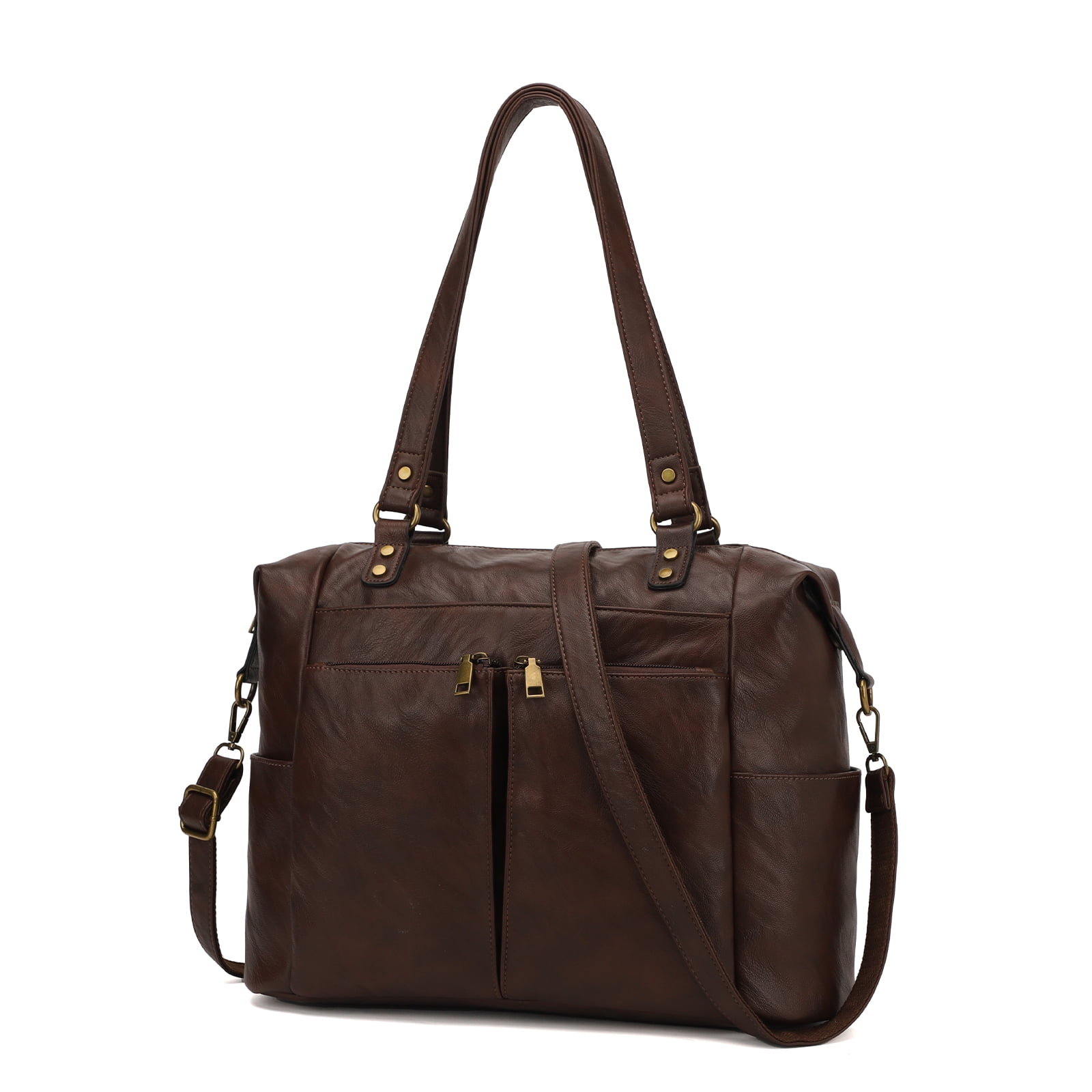 Women's PU Leather Tote Handbag Purse Multiple Pockets Weekender Bag ...