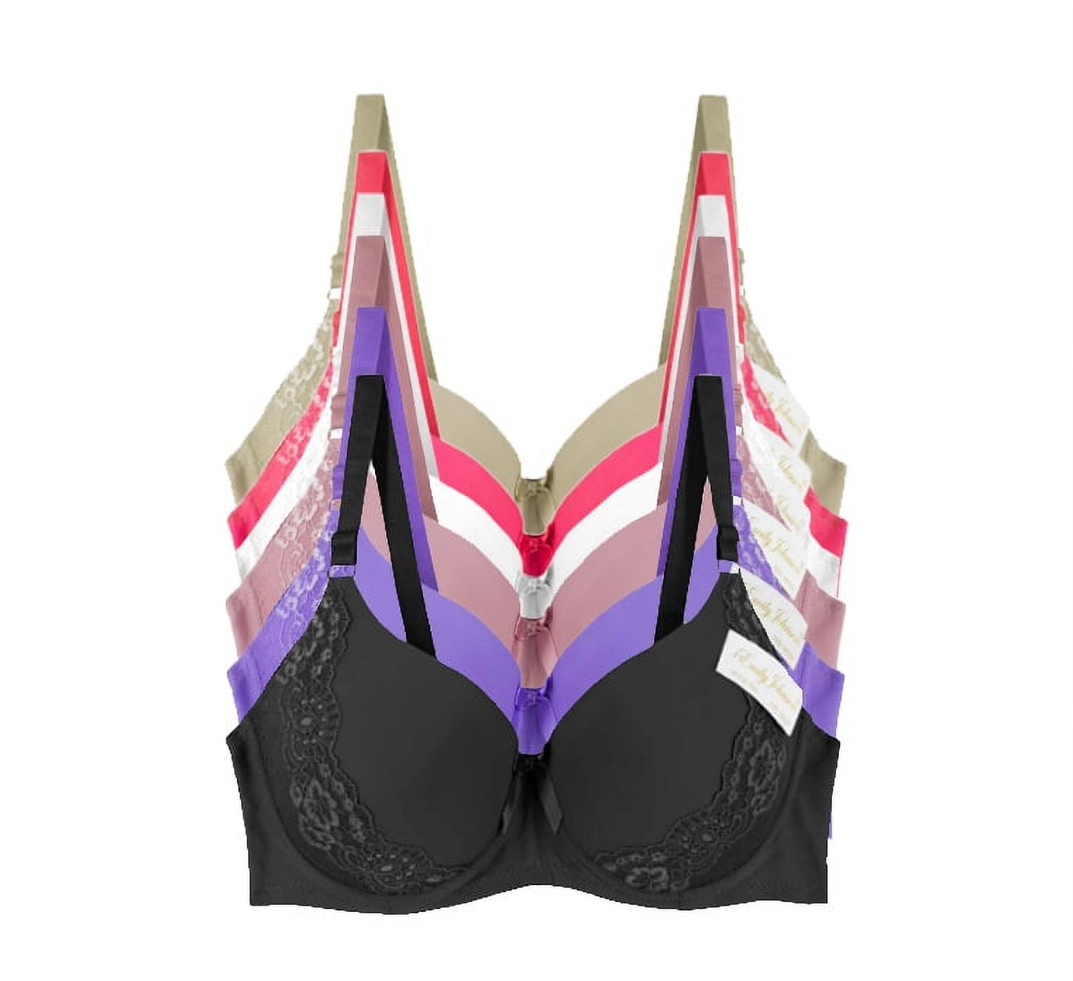 Women's Pack of 6 Solid Color Soft Pad Lace Detail Full Cup Bra Set ...
