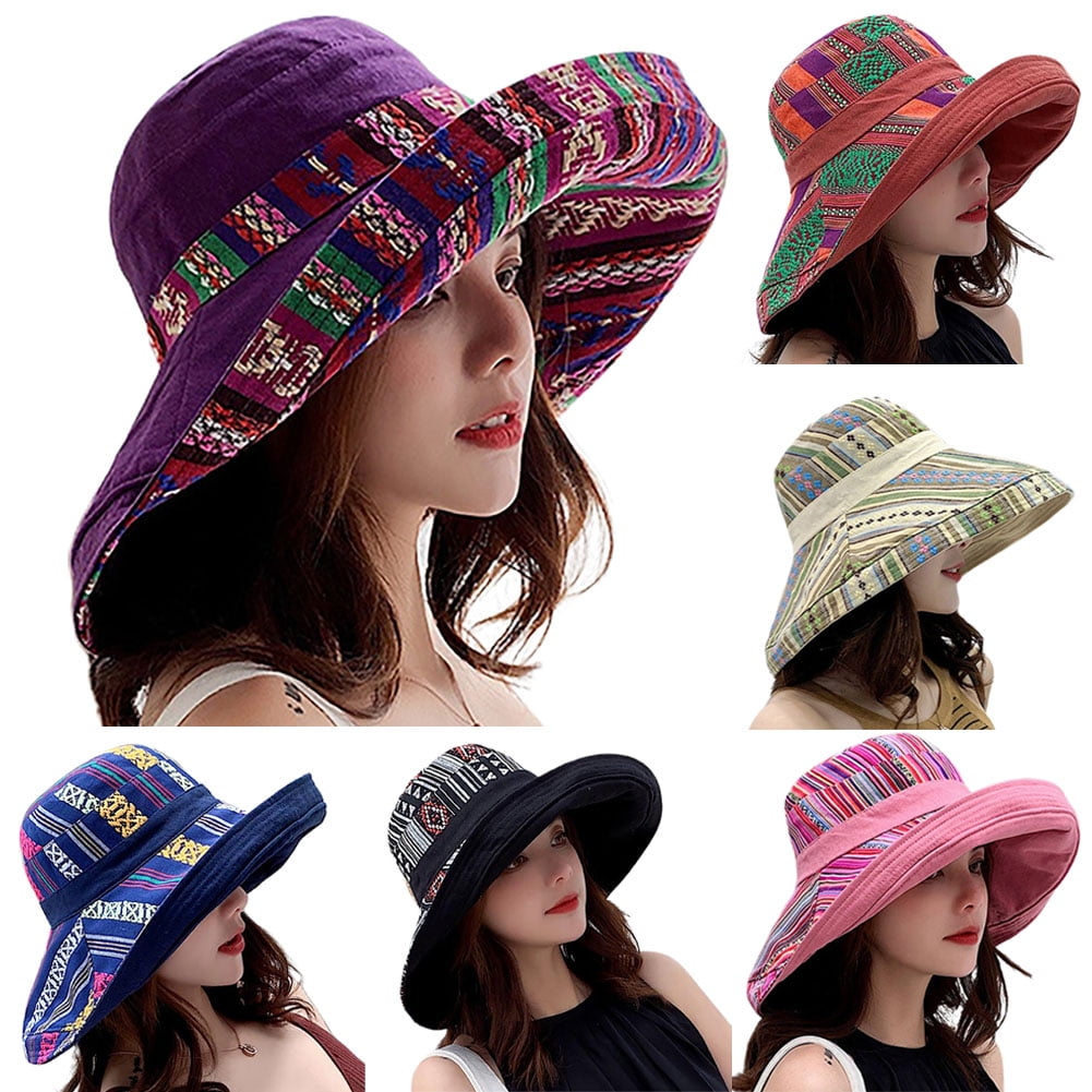 Women's Packable Foldable Bucket Hat UV Sun Protection Wide Brim Summer ...
