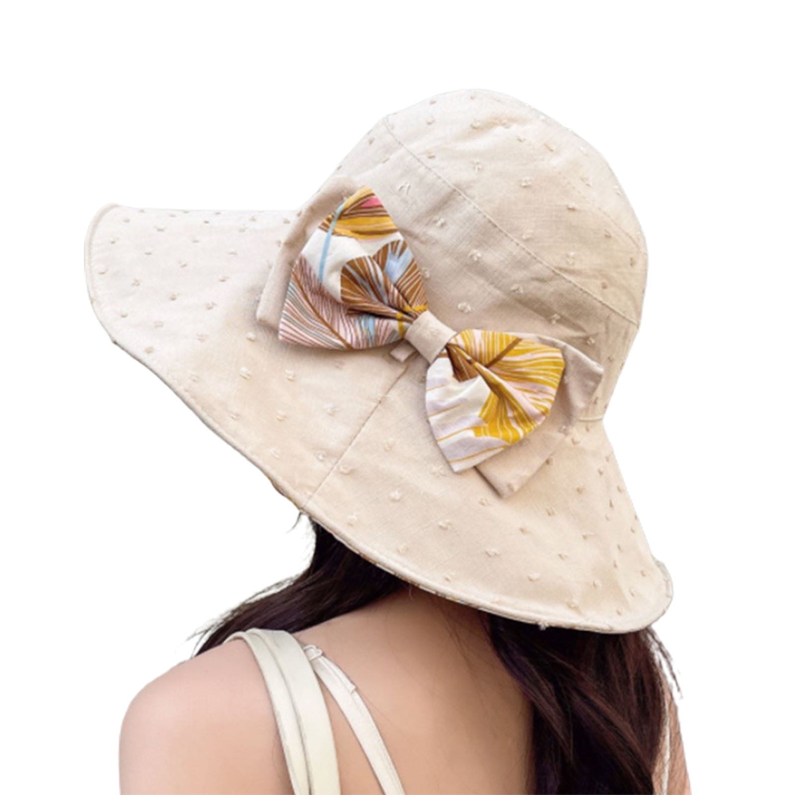 Women's Packable Reversible Bucket Hat UV Sun Protection Wide Brim Summer Beach Cap Bow Sun Hat ...