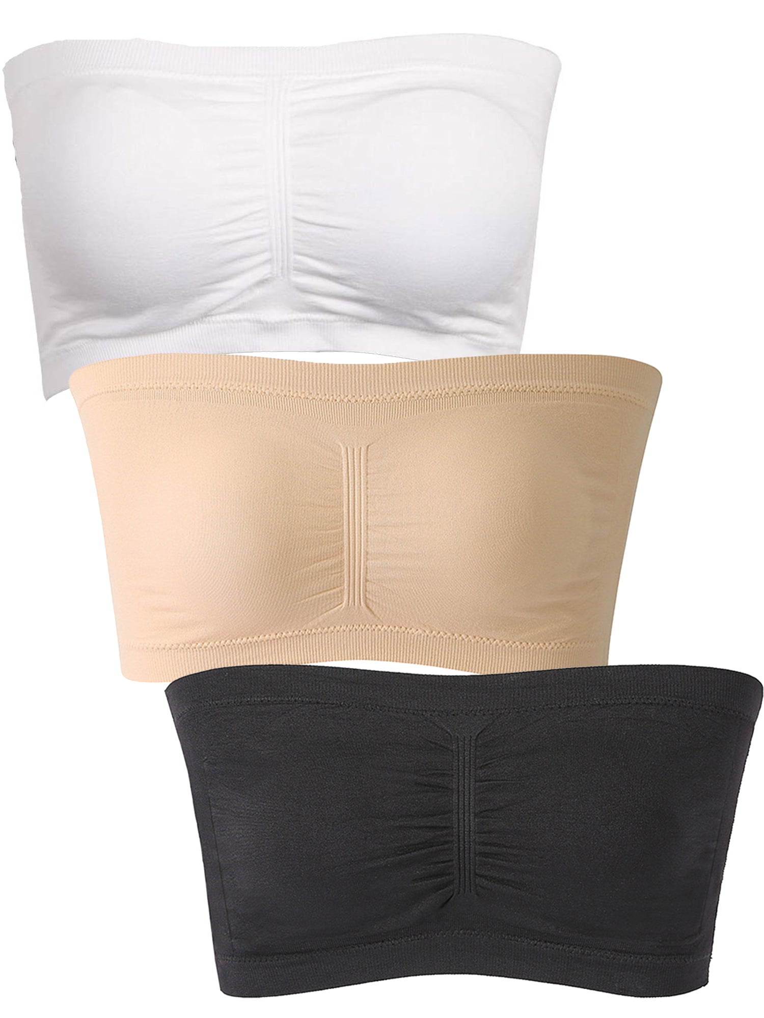 Women's Padded Bandeau Bra Strapless Basic Layer Tube Top Plus Size 1-3 ...