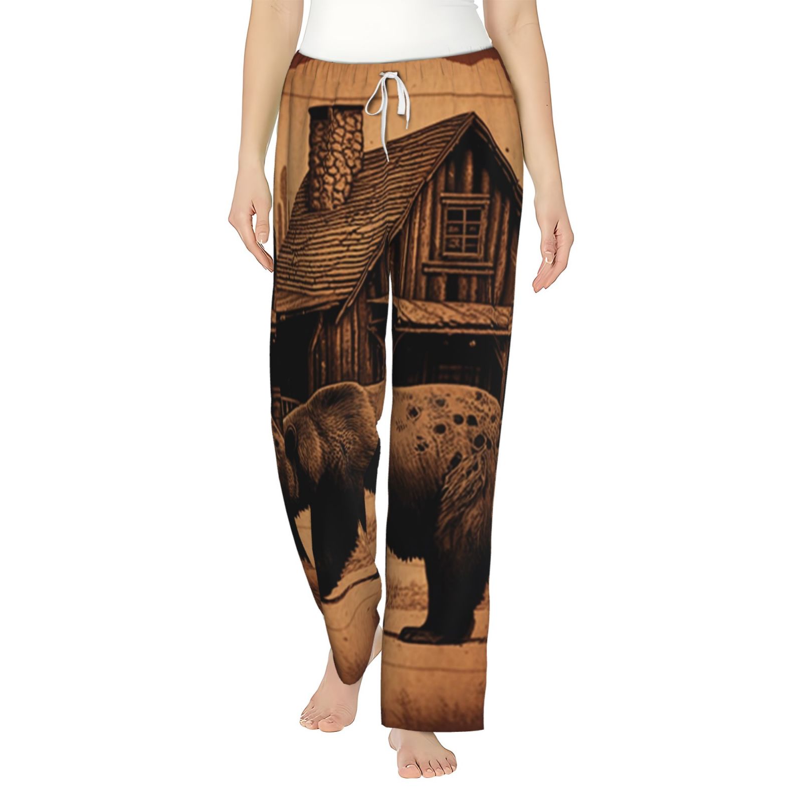 Women's Pajama Pants Comfy Sleep Lounge Bottoms Pockets, Rustic Lodge ...