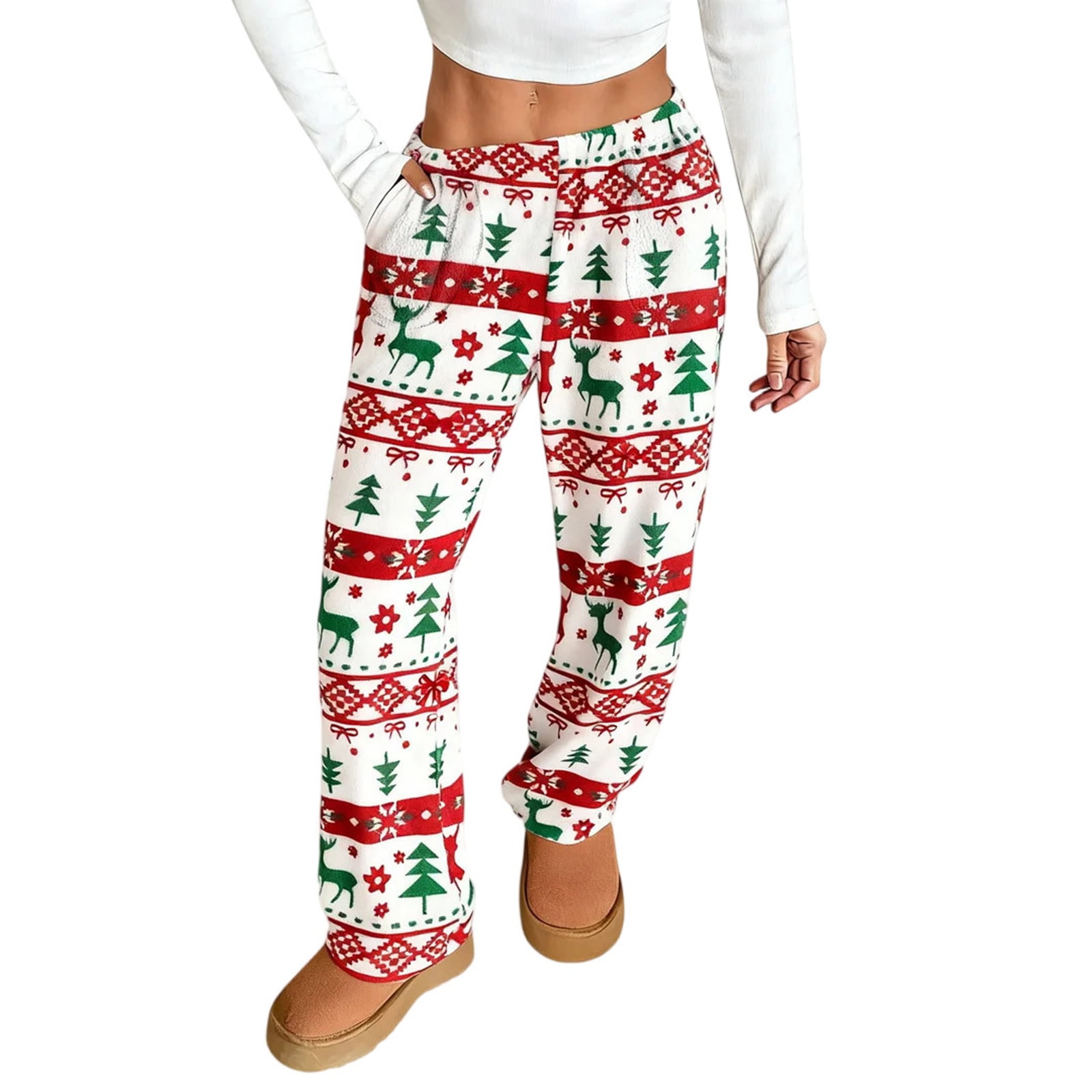 Women's Pajama Pants Plush Sleep Pants Soft Elastic Waist, Christmas ...