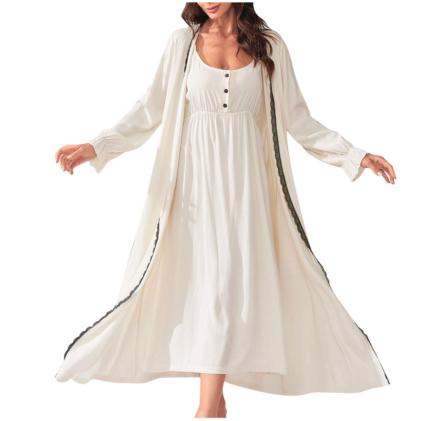 Women's Pajama Set 2 Piece Fall Long Nightgown Robe and Cami Dress ...