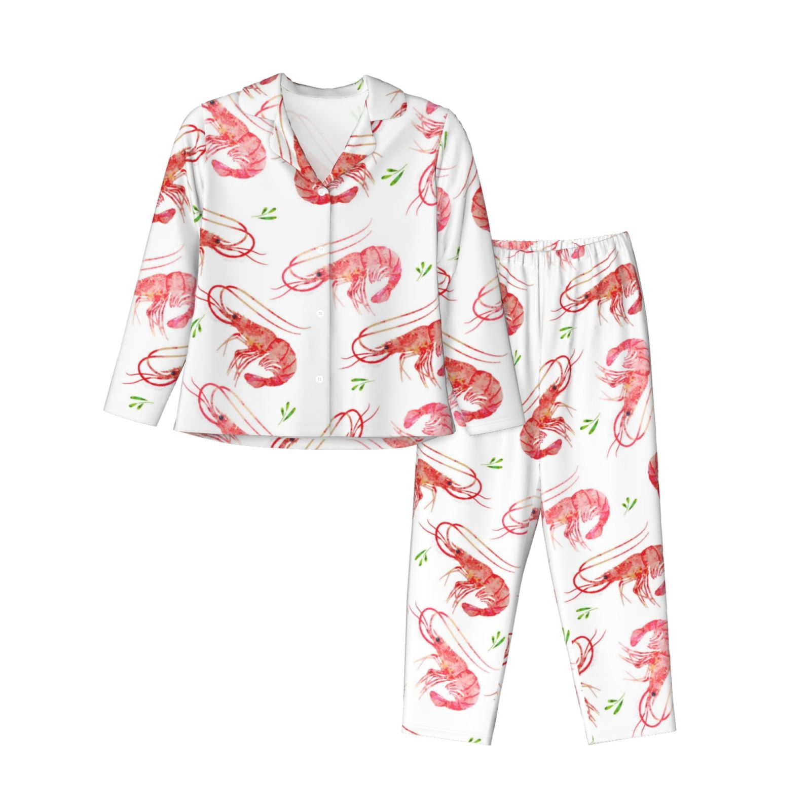 Women's Pajama Set Shrimp Seaweed Long Sleeve Button Down Nightwear ...