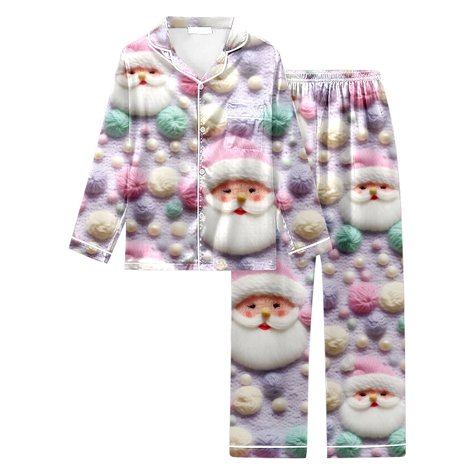 Women's Pajama Sets Christmas Santa Claus Printed V Neck Button Long ...