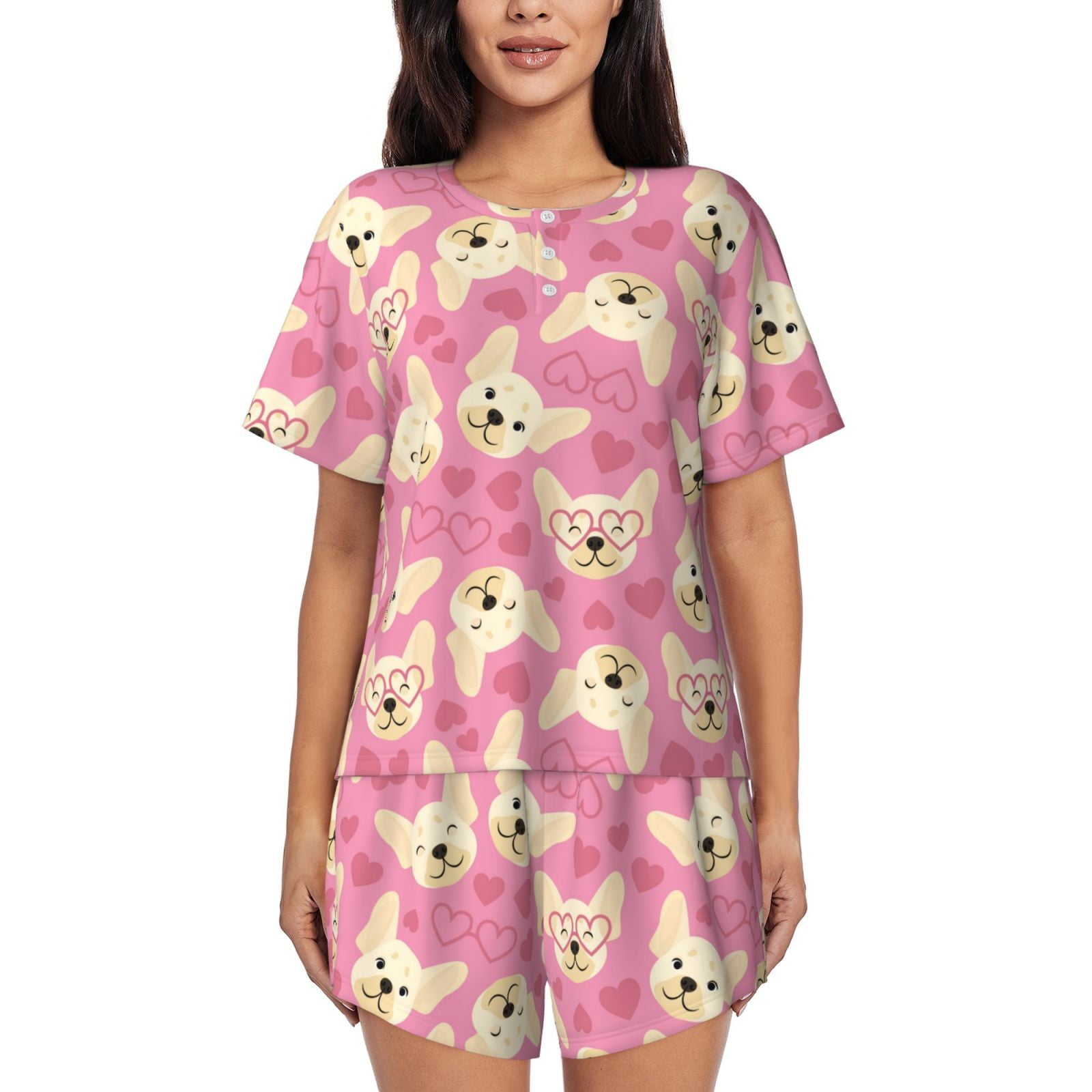 Women's Pajama Sets - Cute French Bulldog Love Glasses Summer Pajamas ...