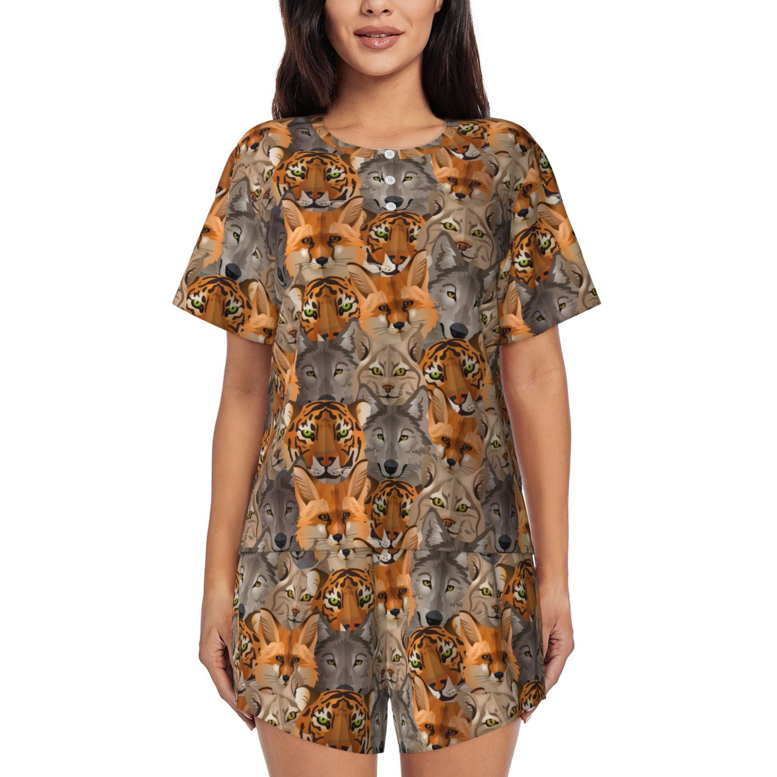 Women's Pajama Sets - Fox tiger Pattern Summer Pajamas for Women Set ...