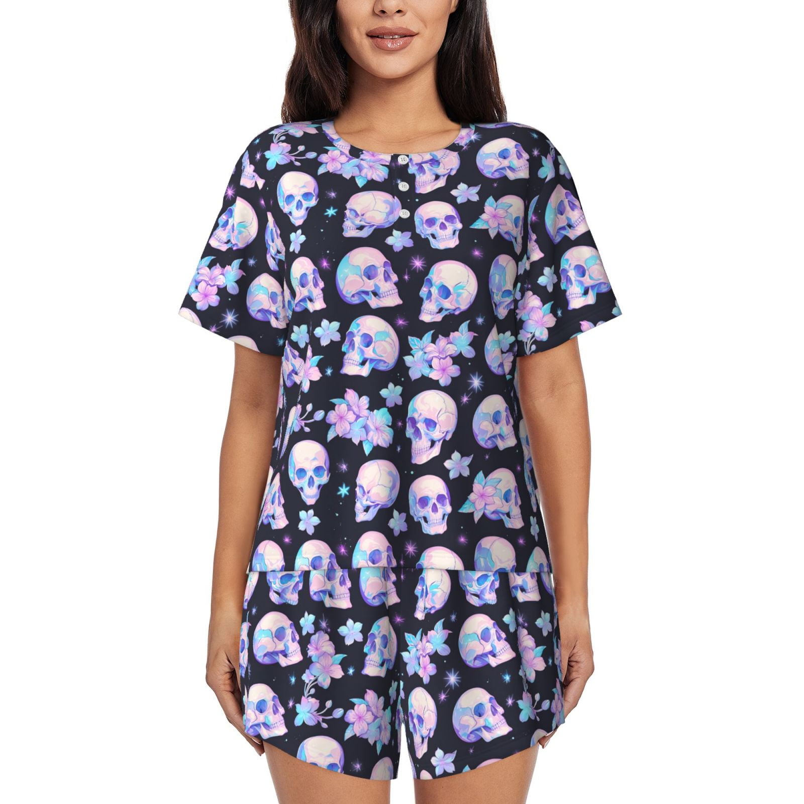 Women's Pajama Sets - crystal flower Skull Summer Pajamas for Women Set ...