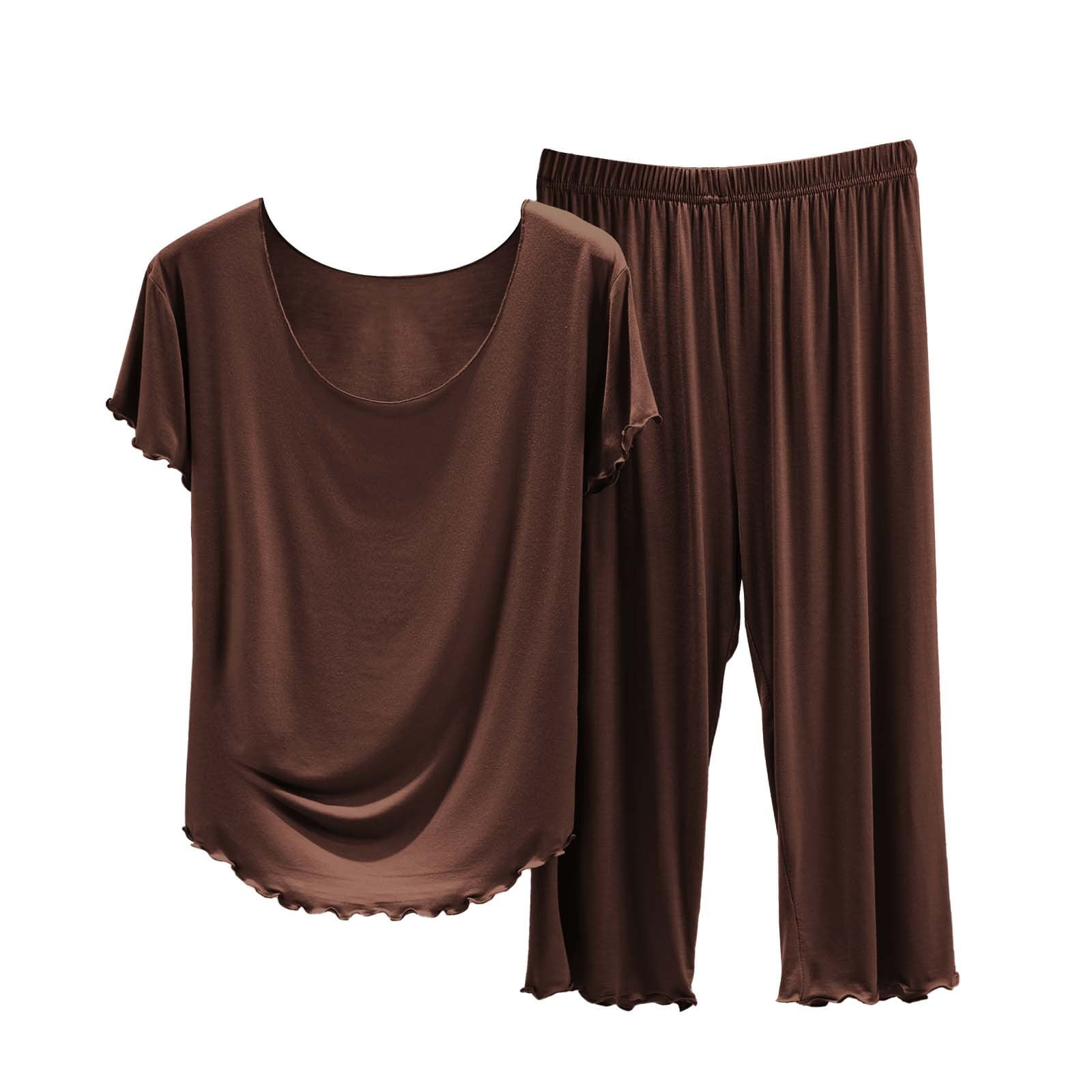 Women's Pajamas Set Short Sleeve Sleepwear Top Capri Pants Pjs Sets ...