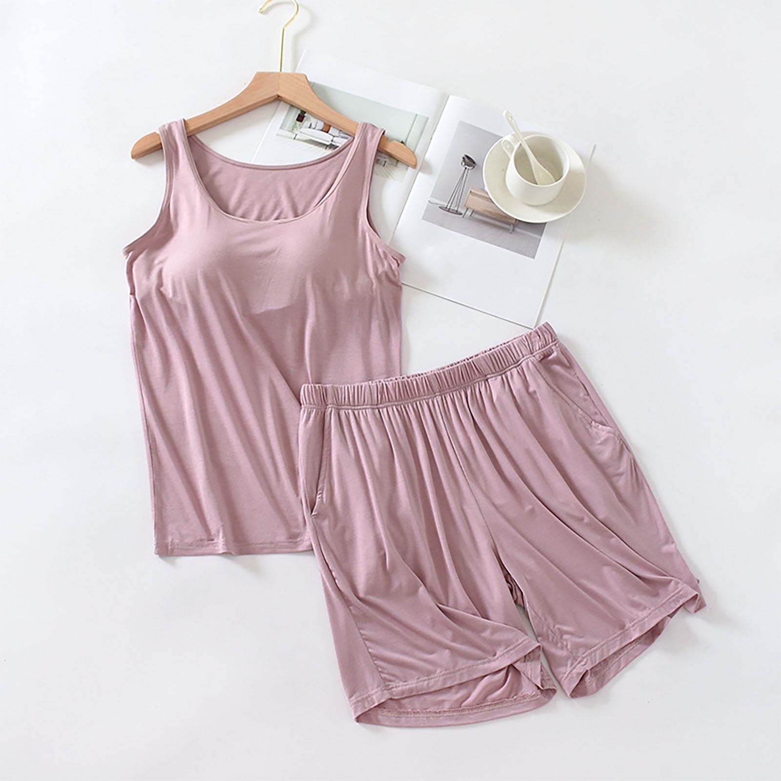 Women's Pajamas Sets New Women's Fashion Loose Solid Color Suspender Home Wear Two-Piece Pajama ...