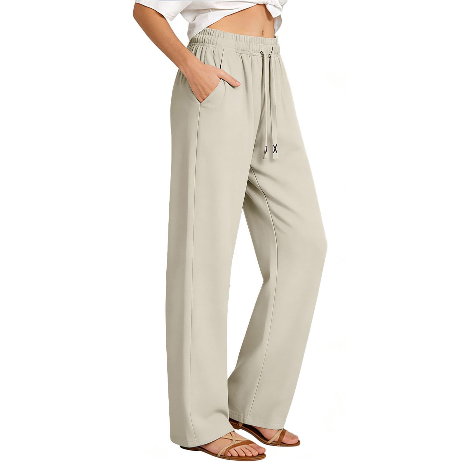 Women's Palazzo Pants Wide Leg aIce silk Pants 2026 Ladies Casual ...