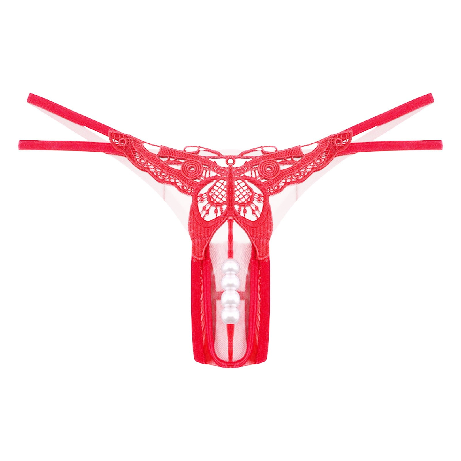 Women's Panties Sexy Micro Underpant Watermelon Red String Thong Pearls Mini Bikini One Size ...