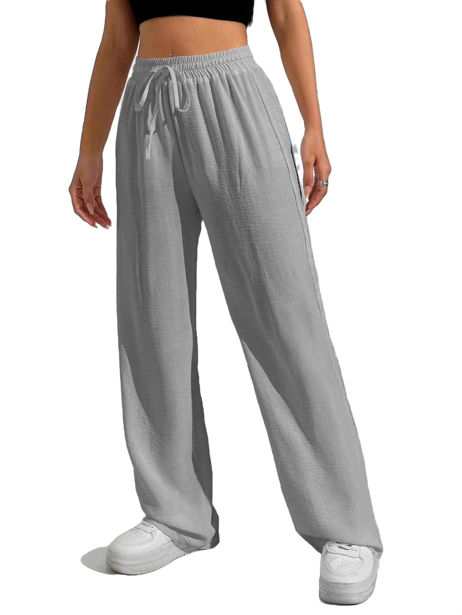Women's Pants Casual Plain Wide Leg Grey M (6) - Walmart.com