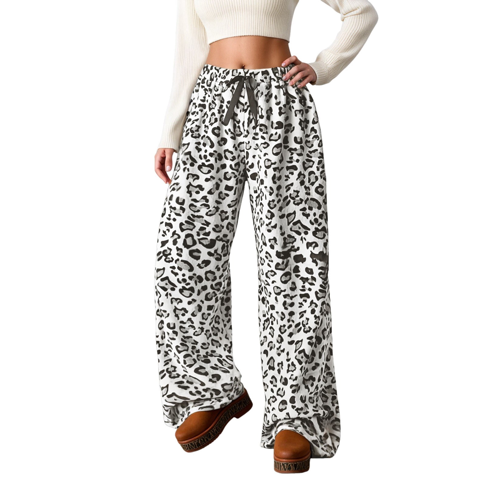 Women's Pants Leopard Print Elastic High Waist Loose Pajama Trousers ...