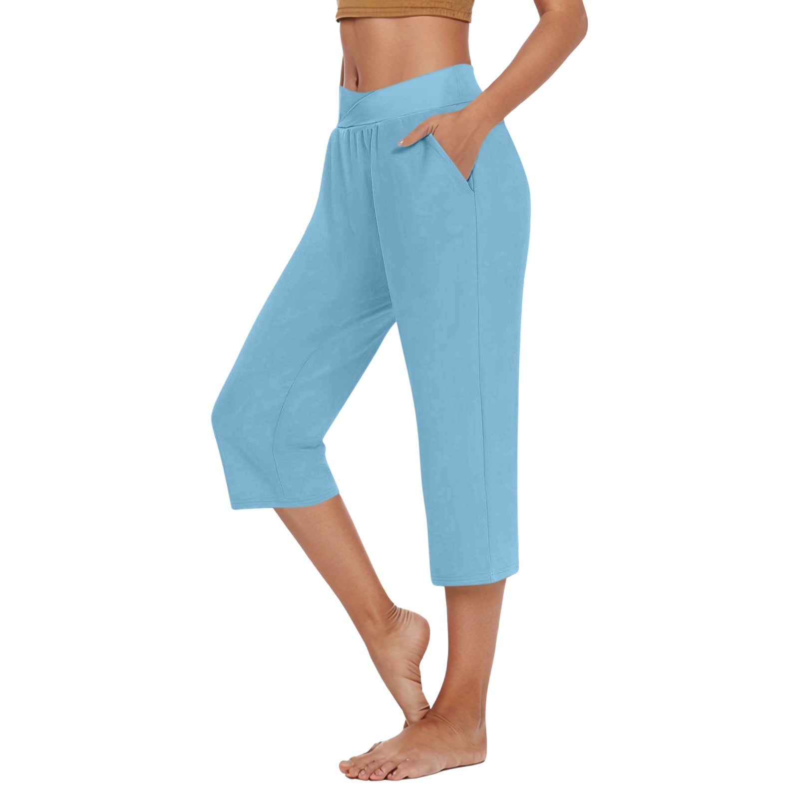 Women's Pants Wide Leg Straight Baggy Pants Capri Slacks Casual Outfits ...