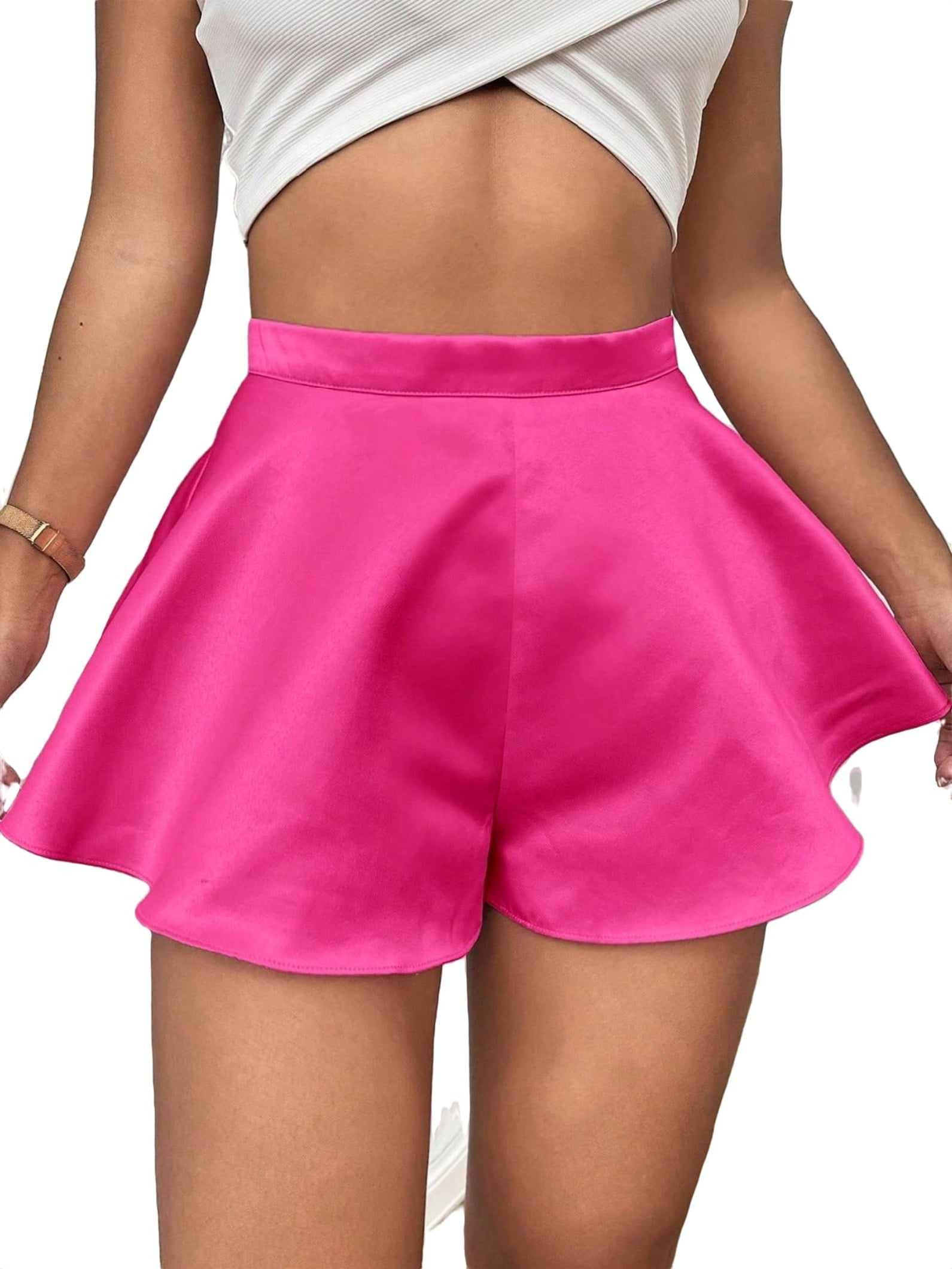 Womens Party Plain Wide Leg Hot Pink Shorts M