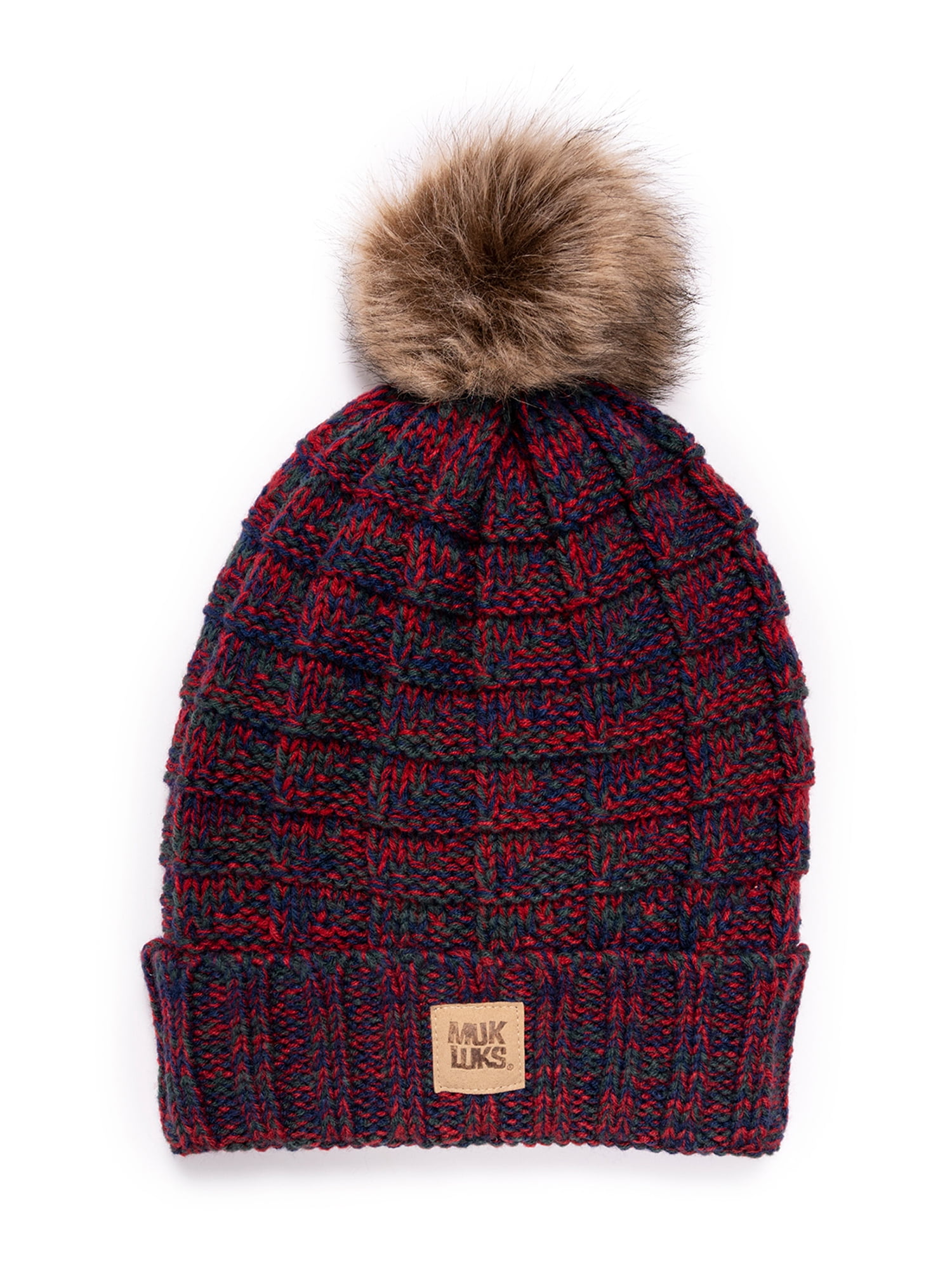 MUK LUKS Women's Patch Pom Cuff Hat, Liberty Blue, One Size - Walmart.com