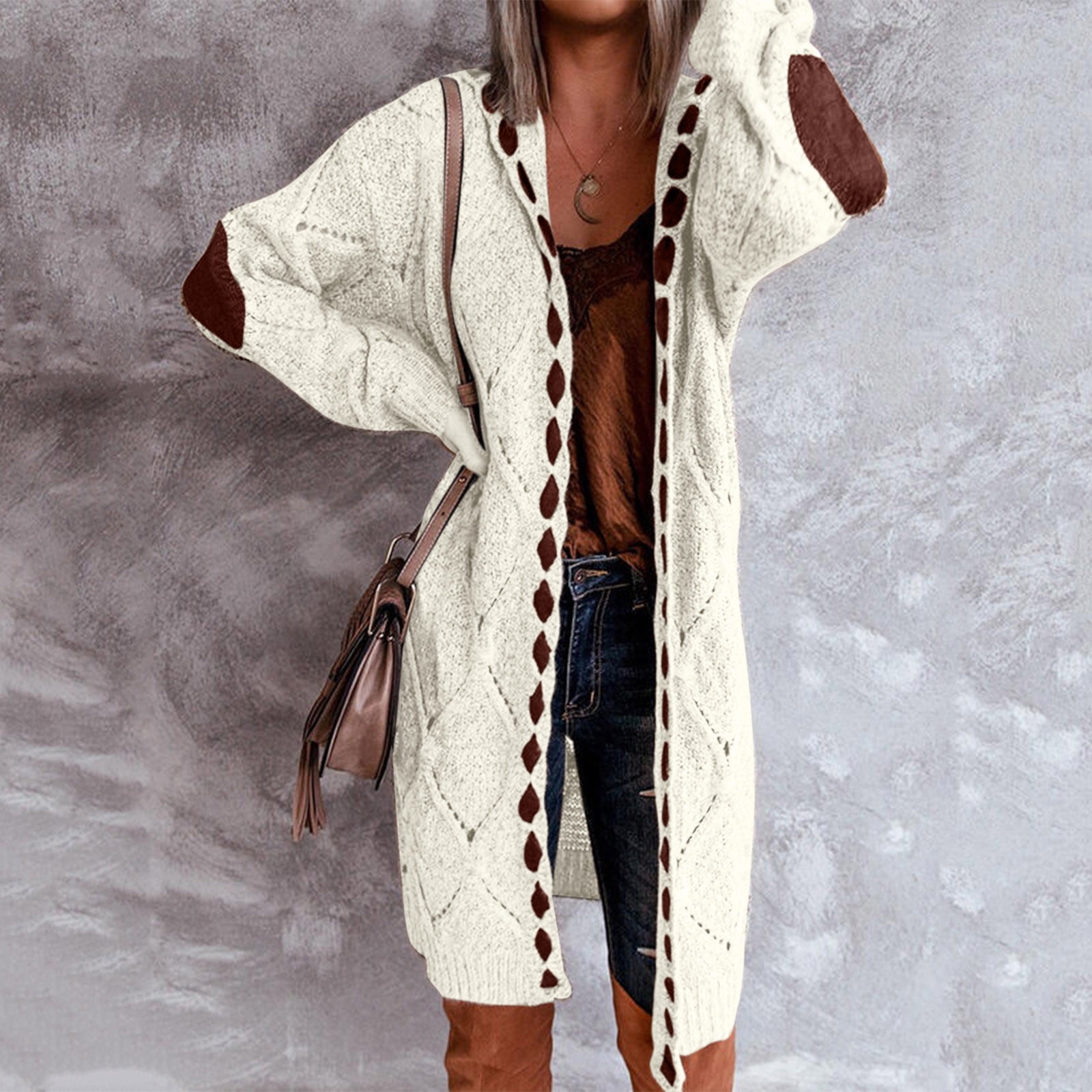 Women's Patchwork Cardigan Long Sleeve Cardigan Knit Sweater Jacket ...